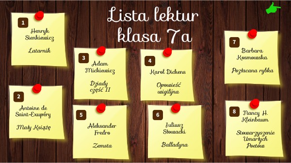 Lista lektur klasa 7a 2024 | Genially