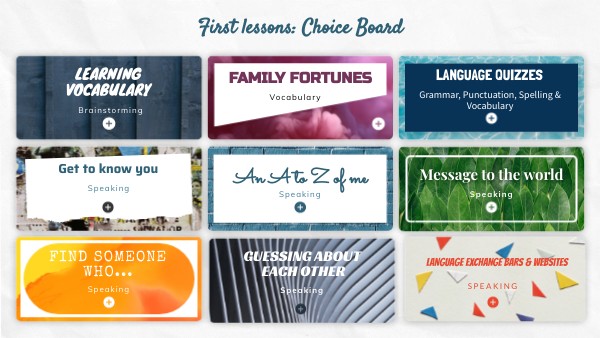 First lessons: Choice Board | Genially