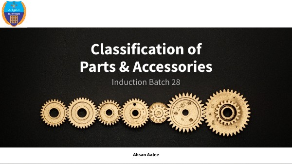 Classification of Parts & Accessories | Genially