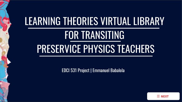 Learning Theories Virtual Library for Transiting Pre-service Teachers | Genially