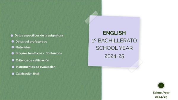 PRESENTACIÓN MATERIA INGLÉS 1º BACHILLERATO | Genially