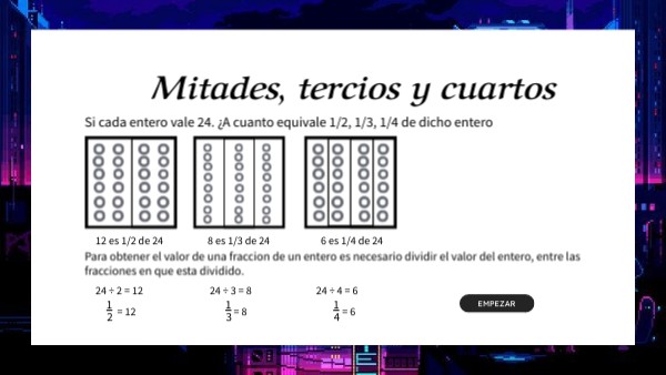 Mitades, tercios y cuartos | Genially