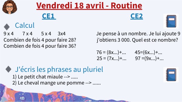 ROUTINE CE1 PERIODE 4 | Genially