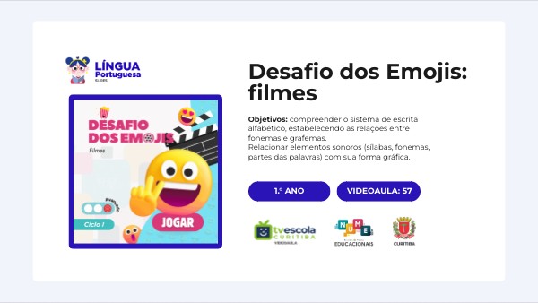 LP: 1.º ano - Desafio dos emojis: filmes - Aula 57 | Genially