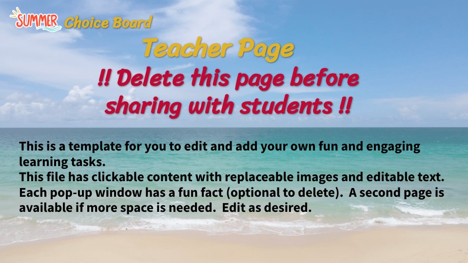 Summer Choice Board Template | Genially