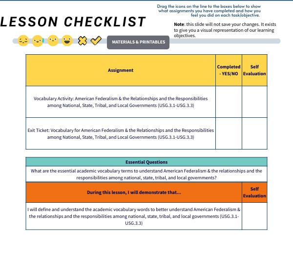 USG V T6 Lesson Checklist - 9th SS Lesson 2 | Genially