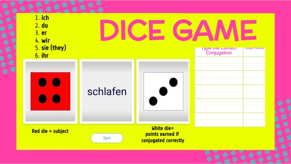 WHOLE CLASS DICE GAME SIMPLE PAST
