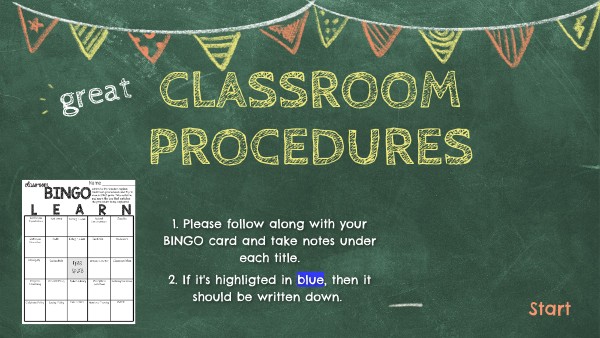 BINGO! Classroom Procedures