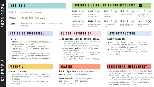 Reid- Welcome to Science 8! | Genially