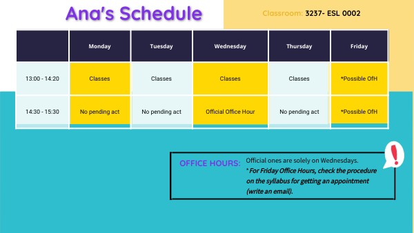 ANA'S SCHEDULE | Genially