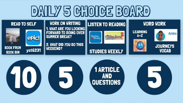 Daily 5 Choice Board