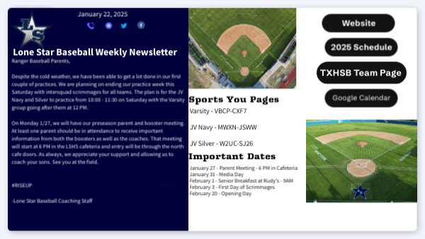 Lone Star Baseball Newsletter | Genially