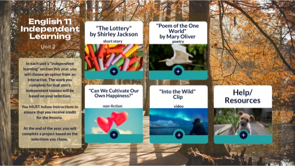 Unit 2 - Independent Learning Choice Board | Genially