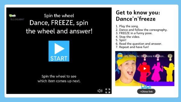 ELLoquent: Dance, freeze, spin the wheel and answer | Genially