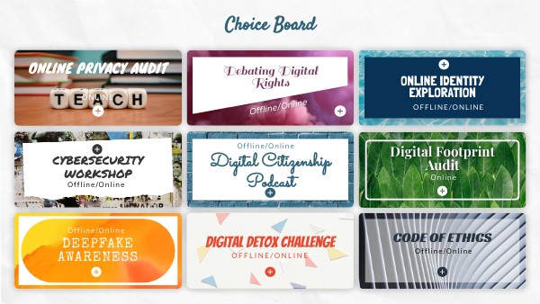 Digital Citizenship 6-12 Choice Board | Genially