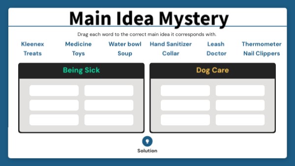 Main Idea Mystery Sort | Genially