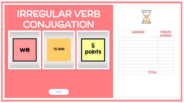 RANDOMNESS WHEEL IRREGULAR VERBS