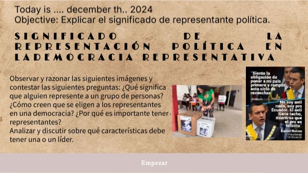 REPRESENTACIÓN EN LA DEMOCRACIA REPRESENTATIVA | Genially