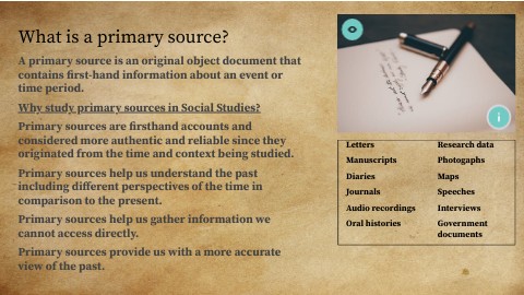 Analyzing Primary Sources 7th and 8th SS | Genially