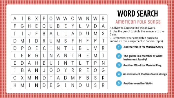 Folk Music Word Search | Genially