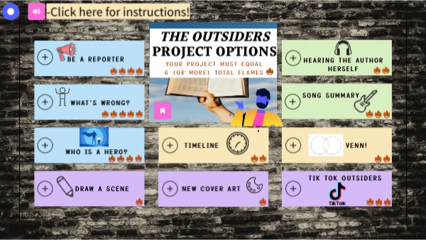 The Outsiders Choice Board Project Options (2024 | Genially