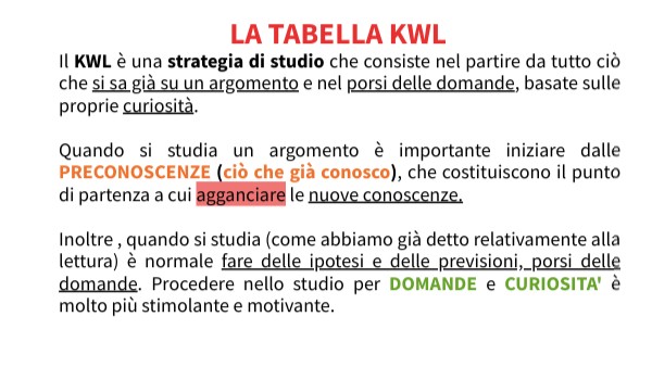 LA TABELLA KWL | Genially