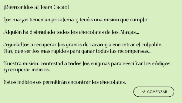 Escape Game: La historia del chocolate (team cacao) | Genially
