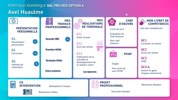 Portfolio - Bac pro MCV Axel | Genially