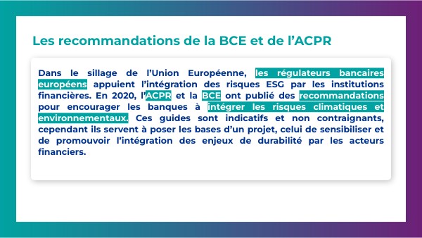 Recommandations de la BCE et de l'ACPR