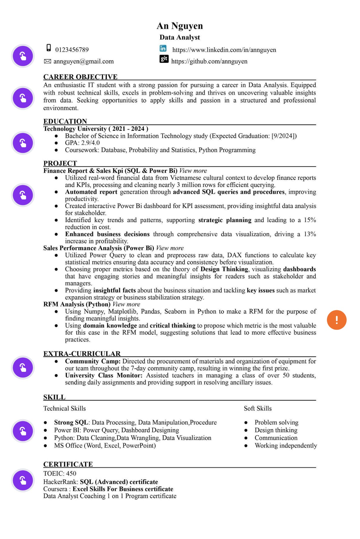 Fresher CV - Feedback | Genially