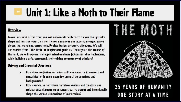 Unit 1: Like a Moth to Its Flame Overview | Genially