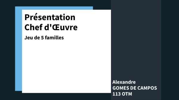 Présentation Chef d'Oeuvre - 1ère13 OTM (Jeu de 5 familles) | Genially