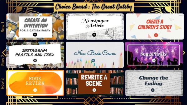 CHOICE BOARD: The Great Gatsby | Genially