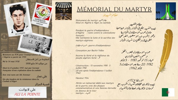Affiche Mémorial du martyr et Ali La Pointe | Genially
