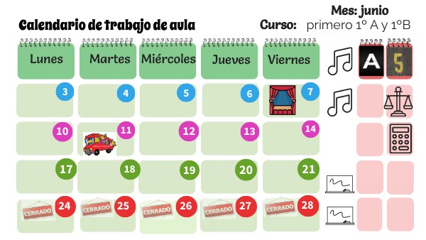 calendario de trabajo de aula de junio | Genially