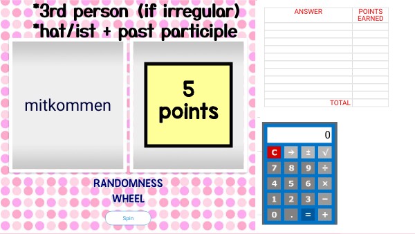 RANDOMNESS WHEEL PRESENT PERFECT