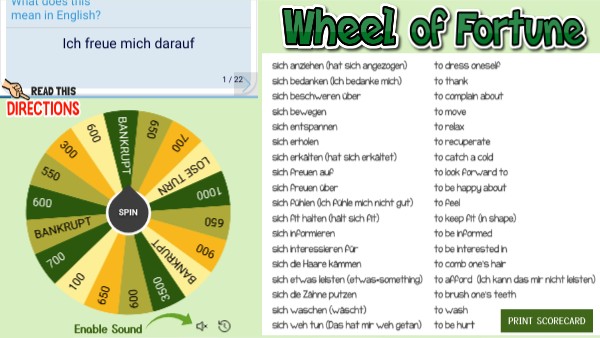 REFLEXIVE VERBS WHEEL OF FORTUNE