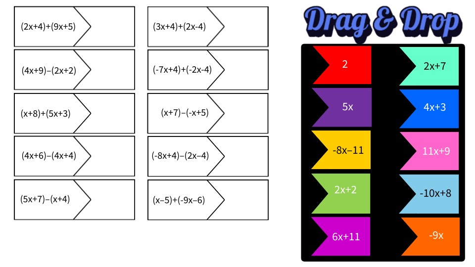 Drag & Drop Add & Subtract Linear Expressions