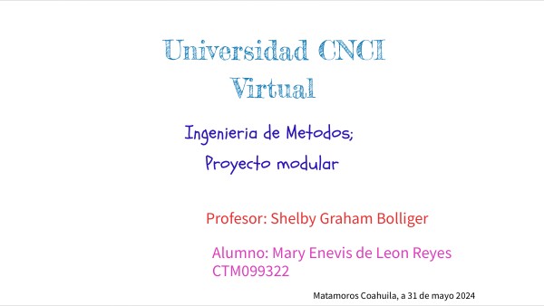 Proyecto modular; Ingeniería de métodos, Universidad CNCI virtual | Genially