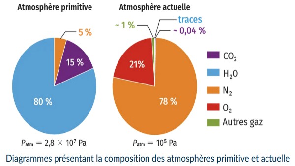 Comparaisonn de l'atmohphère primitive et de l'atmosphère actuelle