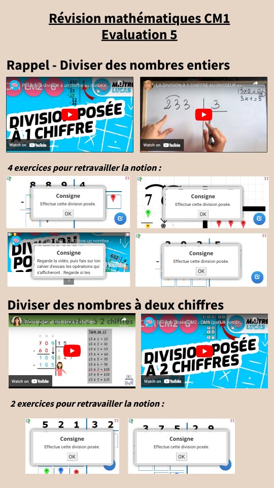 Révision mathématiques CM1 - Evaluation 5