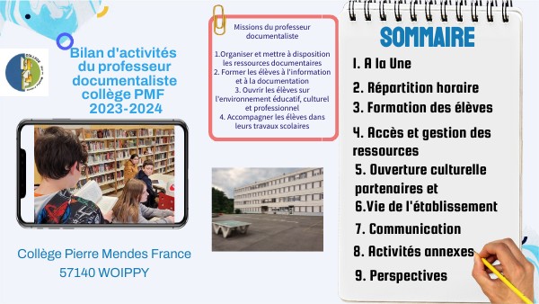 Bilan CDI PMF 2023-2024 | Genially