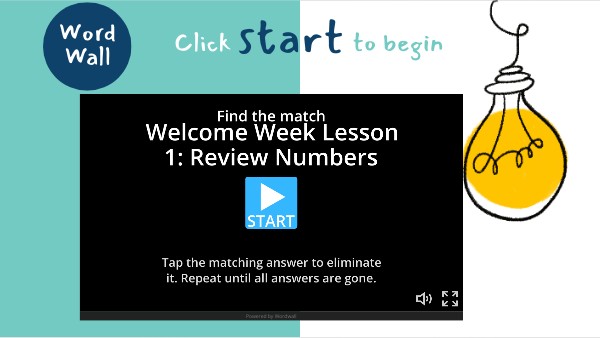 1st Welcome Week lesson 1 WordWall