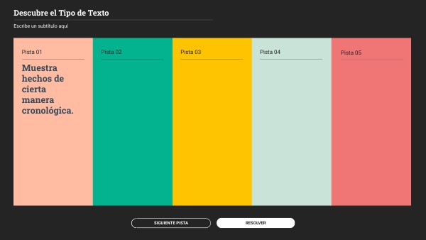 Juego pistas Tipo de textos | Genially