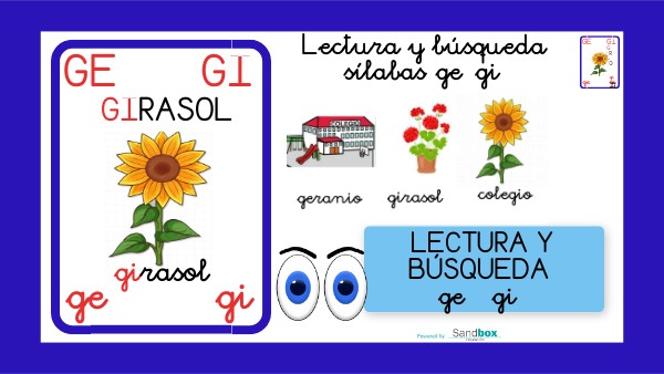 LECTURA Y BÚSQUEDA DE SÍLABAS GE GI