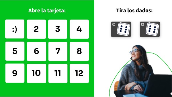 Tira los dados y abre la tarjeta