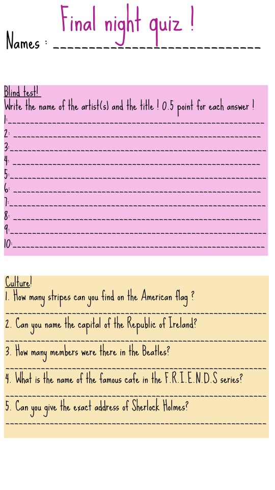 Final night quiz | Genially