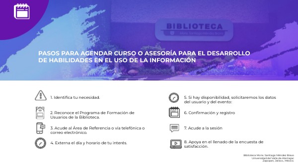Pasos para agendar curso en biblioteca | Genially