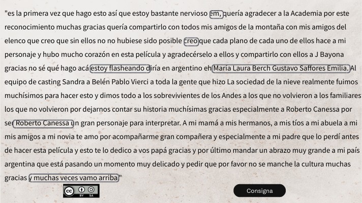 Consigna y cuestionario de marcas orales | Genially