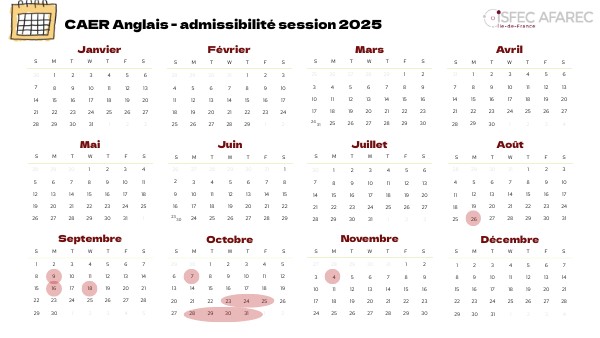Calendrier : CAER Anglais - admissibilité session 2025 | Genially